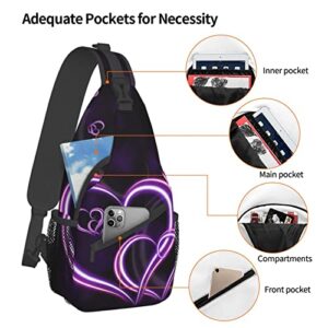 Fashional Purple Hearts High Storage Capacity Chest Bag Diagonally Sling Backpack Crossbody Shoulder Bag for Men Women