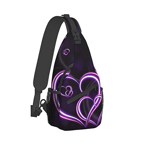 Fashional Purple Hearts High Storage Capacity Chest Bag Diagonally Sling Backpack Crossbody Shoulder Bag for Men Women