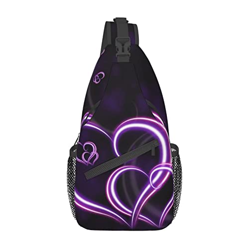 Fashional Purple Hearts High Storage Capacity Chest Bag Diagonally Sling Backpack Crossbody Shoulder Bag for Men Women