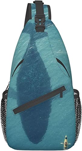 Stylish Chest Sling Bag A Man On A Boat Floating Next to A Huge Whale,Crossbody Shoulder Backpack Adjustable Chest Bag Lightweight Casual Daypack for Men Women Outdoor Sports Biking Climbing