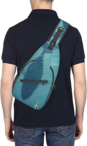 Stylish Chest Sling Bag A Man On A Boat Floating Next to A Huge Whale,Crossbody Shoulder Backpack Adjustable Chest Bag Lightweight Casual Daypack for Men Women Outdoor Sports Biking Climbing