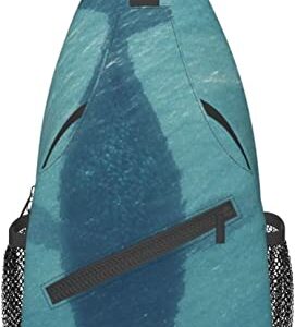 Stylish Chest Sling Bag A Man On A Boat Floating Next to A Huge Whale,Crossbody Shoulder Backpack Adjustable Chest Bag Lightweight Casual Daypack for Men Women Outdoor Sports Biking Climbing