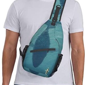 Stylish Chest Sling Bag A Man On A Boat Floating Next to A Huge Whale,Crossbody Shoulder Backpack Adjustable Chest Bag Lightweight Casual Daypack for Men Women Outdoor Sports Biking Climbing