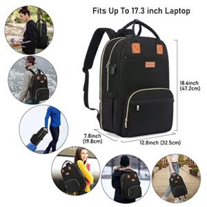 LOVEVOOK Laptop Backpack for Women Men, Anti-Theft Business Travel Backpacks with USB Charging Port, Water Resistant College School Student Bookbag Computer Bag with Lock Fit 17.3 Inch Notebook, Black