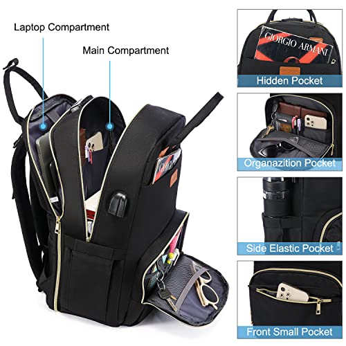 LOVEVOOK Laptop Backpack for Women Men, Anti-Theft Business Travel Backpacks with USB Charging Port, Water Resistant College School Student Bookbag Computer Bag with Lock Fit 17.3 Inch Notebook, Black