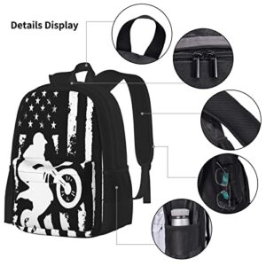 3 Piece Set Backpacks American Flag Motorcross Dirt Bike Book Bag Travel Camping Work School Bag Pencil Case Lunch Bag Combination For Men Women Boys Girls One Size