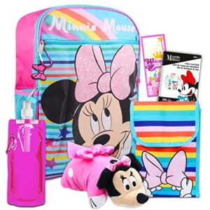 disney minnie mouse school backpack set for girls, kids ~ 8 pc bundle with 16″ minnie school bag, lunch bag, water bottle, stickers, and more (minnie mouse school supplies)