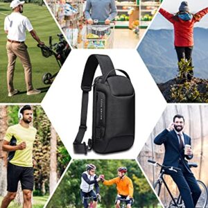 Lily Parker Sling Bag Backpack Mens Cross Body Waterproof Anti-Theft Shoulder Daypack with USB Charging Port Fit 7.9" iPad, Black, Small