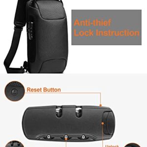 Lily Parker Sling Bag Backpack Mens Cross Body Waterproof Anti-Theft Shoulder Daypack with USB Charging Port Fit 7.9" iPad, Black, Small