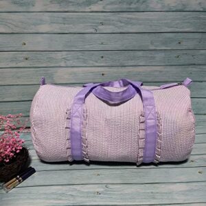 Kids Travel Overnight Bag Seersucker Weekender Duffel Bag Toddler Backpack Pink Mini Preschool for Boys and Girls