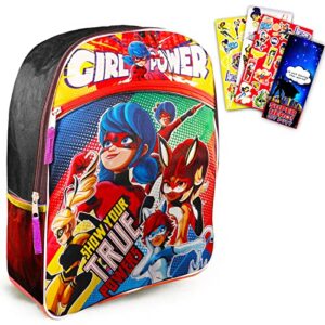 miraculous ladybug backpack set – bundle with 16″ miraculous ladybug backpack with superhero stickers and more (miraculous ladybug school supplies)