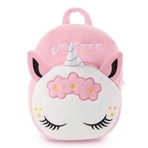 mloovnemo kids unicorn plush toddler travel preschool shoulder backpack for 1-5 year old kindergarten girls gift (pink unicorn)