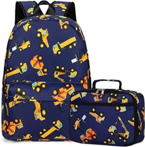 bluboon preschool backpack kids boy kindergarten backpack with lunch box school book bags for elementary primary schooler (navy-vehicle)