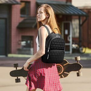 MYHOZEE Backpack for Women, Quilted Nylon Travel Backpack Purse Black Small Bag Teen Daypack Heart