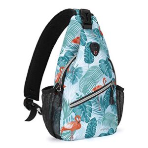 mosiso mini sling backpack,small hiking daypack pattern travel outdoor sports bag, flamingo