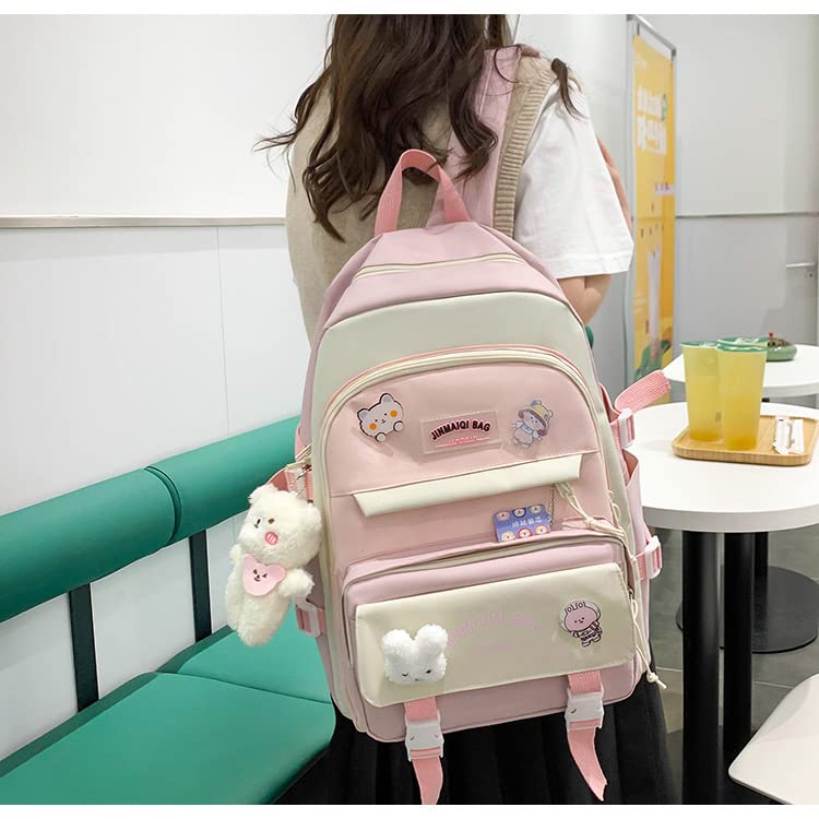 LELEBEAR Kawaii Backpack, Kawaii Backpack Set with Kawaii Water Bottle (pink)