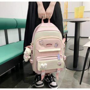 LELEBEAR Kawaii Backpack, Kawaii Backpack Set with Kawaii Water Bottle (pink)