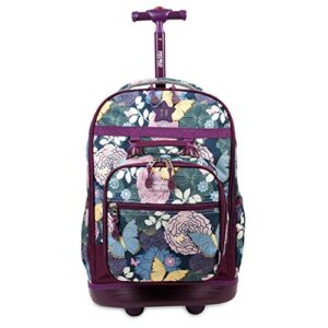 J World New York Kids' Duo Rolling Backpack with Lunch Box Set, Secret Garden, One Size