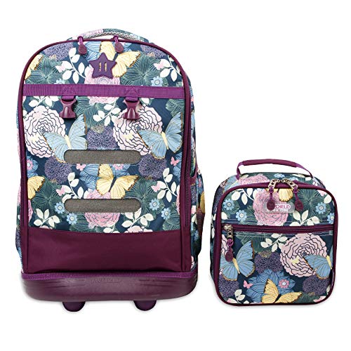 J World New York Kids' Duo Rolling Backpack with Lunch Box Set, Secret Garden, One Size