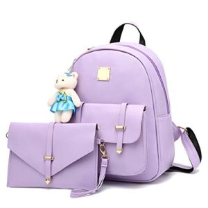 cute small bag for teen girls leather bookbag mini purse backpack shoulder bag with cartoon bear keychain