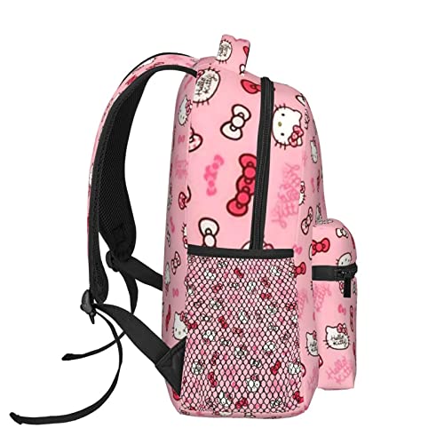 BAMARO Lightweight School Backpack, Cute Pink Cartoon Cat Bookbag for Girls Boys Men Women Teens