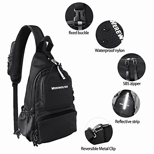 WEREWOLVES 15L Sling Bag Crossbody Backpack Shoulder Chest Bag Daypack for Hiking Traveling (black)