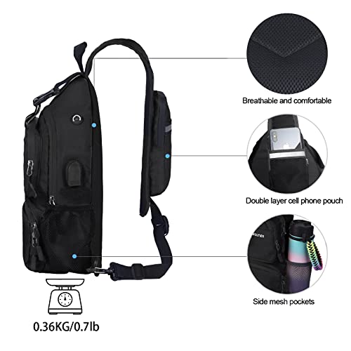 WEREWOLVES 15L Sling Bag Crossbody Backpack Shoulder Chest Bag Daypack for Hiking Traveling (black)