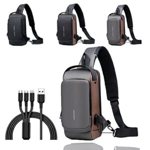 anti theft sling bag, usb charge sport crossbody anti-theft shoulder backpack, anti-theft sling chest bag (ash-gold)