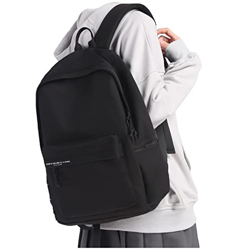 coowoz Black Bookbag School Backpack Waterproof College High School Bags For Boys Girls Lightweight Travel Rucksack Casual Daypack Laptop Backpacks For Men Women(Black)