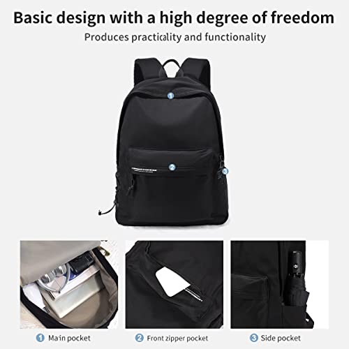 coowoz Black Bookbag School Backpack Waterproof College High School Bags For Boys Girls Lightweight Travel Rucksack Casual Daypack Laptop Backpacks For Men Women(Black)