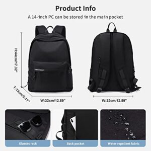 coowoz Black Bookbag School Backpack Waterproof College High School Bags For Boys Girls Lightweight Travel Rucksack Casual Daypack Laptop Backpacks For Men Women(Black)