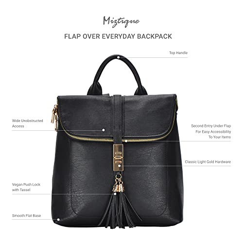 Miztique The Diana Backpack Purse for Women, Flap Over Tote Bag, Soft Vegan Leather - Black