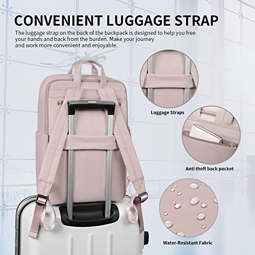 GOLF SUPAGS Travel Laptop Backpack for Women Anti Theft Slim Durable College Bookbag Business Computer Bag Fit 15.6 Inch Notebook (Pinkish Grey, 15.6 Inch)