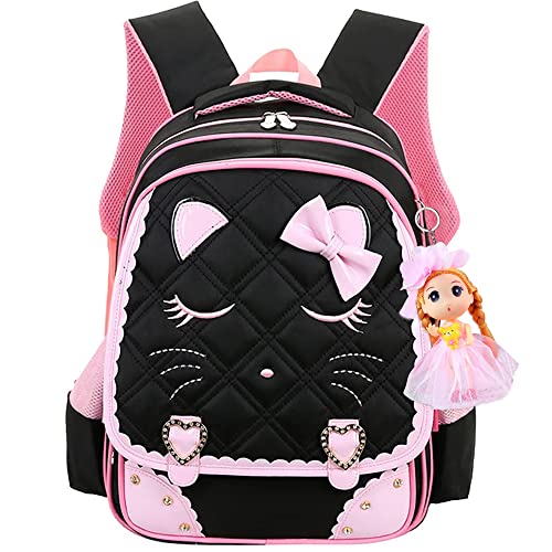 Cat Face Girls Backpack Kids School Bookbag for Primary Students Black