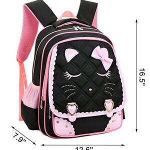 Cat Face Girls Backpack Kids School Bookbag for Primary Students Black