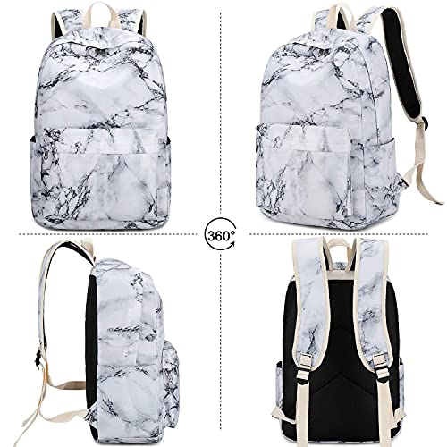 School Backpack Teen Girls Lightweight College Waterproof School Laptop Casual Backpack (Marble)