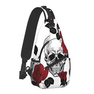 yamegoun rose and skull unisex chest bags crossbody sling backpack travel hiking daypack for women men shoulder bag for casual sport climbing runners