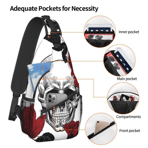 Yamegoun Rose And Skull Unisex Chest Bags Crossbody Sling Backpack Travel Hiking Daypack for Women Men Shoulder Bag for Casual Sport Climbing Runners