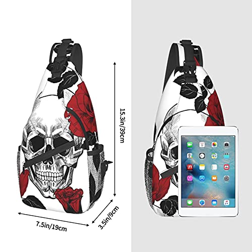 Yamegoun Rose And Skull Unisex Chest Bags Crossbody Sling Backpack Travel Hiking Daypack for Women Men Shoulder Bag for Casual Sport Climbing Runners