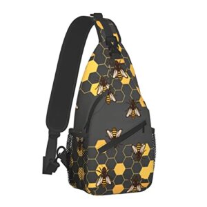 fylybois honeycomb bee sling bag crossbody travel hiking bags mini chest backpack casual shoulder daypack for women men with strap lightweight outdoor sport climbing runners