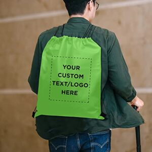 Personalized Drawstring Durable Backpack Non-Woven - 100 Pack - Customizable Text -Sports Back Pack Perfect For Training and Gym - Strong 80 GSM Polypropylene Material - 24 inches Rope String - Lime Green