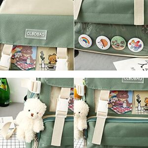 Skyearman 4 PCS Backpack Combo Set with Bear Pendant Canvas Kawaii School Bag Sets with Pencil Box Lunch Box Bag (Green)