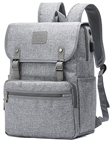 HFSX Backpack Bookbags Laptop Backpack for Women Men Vintage Backpack College Backpack Travel Bookbag Laptop Bookbags with USB Charging Port Gray Backpacks Fits 15.6 inch Notebook