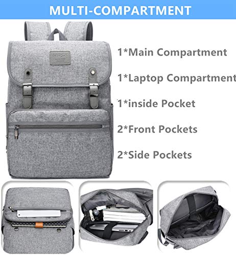 HFSX Backpack Bookbags Laptop Backpack for Women Men Vintage Backpack College Backpack Travel Bookbag Laptop Bookbags with USB Charging Port Gray Backpacks Fits 15.6 inch Notebook