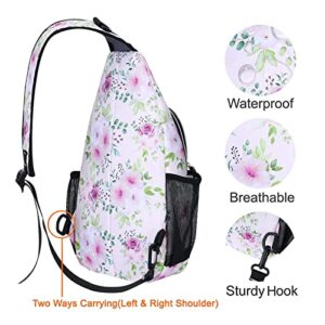 MOSISO Sling Backpack, Multipurpose Travel Hiking Daypack Rope Crossbody Shoulder Bag, Rose & Peach Flower