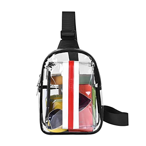 Clear Sling Bag Stadium Approved Cute Fashion Crossbody Clear Backpack with Adjustable Strap for Work Travel Sports and Concerts (Black)