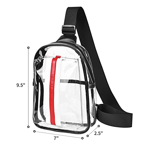 Clear Sling Bag Stadium Approved Cute Fashion Crossbody Clear Backpack with Adjustable Strap for Work Travel Sports and Concerts (Black)