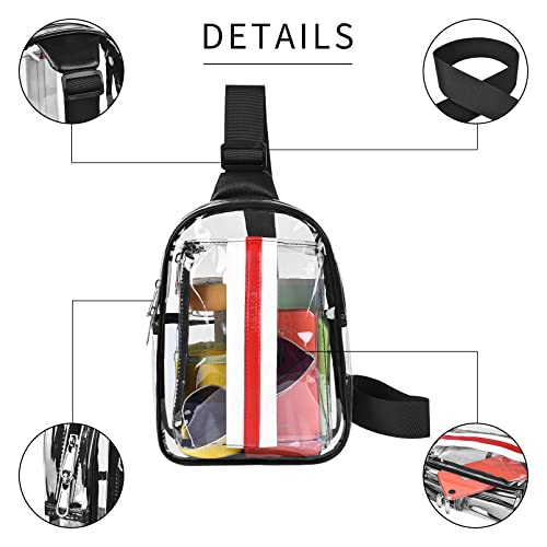 Clear Sling Bag Stadium Approved Cute Fashion Crossbody Clear Backpack with Adjustable Strap for Work Travel Sports and Concerts (Black)