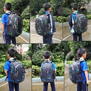 Camo-print Boys Backpack School Bags for Girls Primary & Middle School Backpack with Lunch Case Pencil Pouch Nylon Wear-Resistant Kids Bookbag