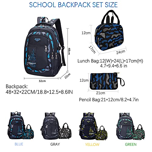 Camo-print Boys Backpack School Bags for Girls Primary & Middle School Backpack with Lunch Case Pencil Pouch Nylon Wear-Resistant Kids Bookbag